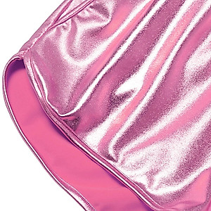 Pink Girls Metallic Gymnastics Shorts Rave Spandex Dance Shorts Shiny Hot Pants 6 7