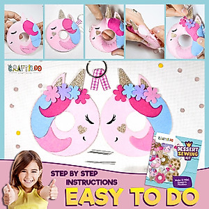 12 Pre-Cut Mini Treats Dessert Fun Kids Sewing Kit for Kids Ages 8-12 Children Beginners Sewing kit kid crafts Make Your Own Felt Pillow Plush Craft Kit Girls and Boys Art Craft Kits Learn to Sew Kit