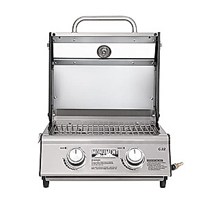 Portable Propane Gas Grill 2-Burner Tabletop Clearview Monument Grills with cover