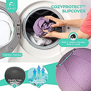 Enovi ProBalanceΩ Ball Chair, Yoga Ball Chair Exercise Ball Chair with Slipcover and Base for Home Office Desk, Birthing & Pregnancy, Stability Ball & Balance Ball Seat to Relieve Back Pain, 55cm, CR