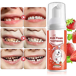 Kids Foam Toothpaste with Low Fluoride - Anti-Cavity, Whitening and Fresh, Gentle Teeth Whitening Foam Toothpaste Kids for U-Shape Toothbrush, Ages 3 Plus - 60ml (Strawberry)