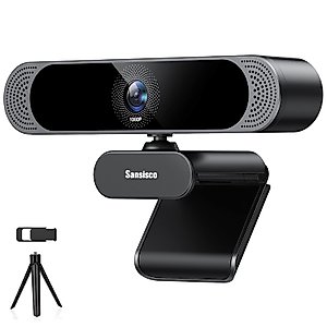 Sansisco 1080P Webcam with Microphone, Autofocus HD Web Camera, Noise Canceling Dual Mics, Privacy Cover and Tripod, 75° Wide Angle USB Computer Webcam for Video Call, PC, Laptop, Mac, Zoom, Skype