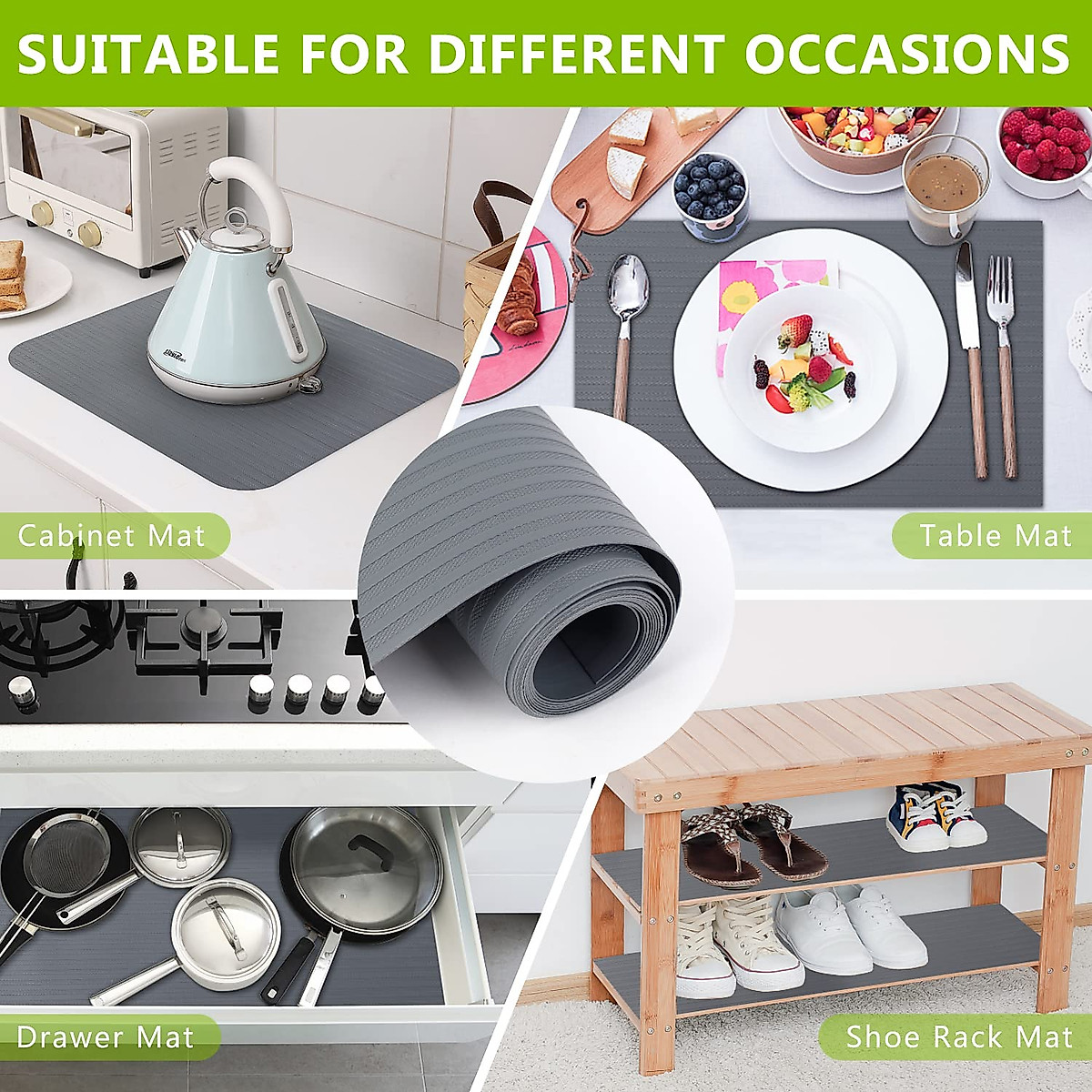 Drawer and Shelf Liner, Shelf Liner Grey Non Adhesive Refrigerator Mats Washable, No Odor Plastic Pantry Liners Wire Shelf Paper Drawer Liner for Cupboard Kitchen