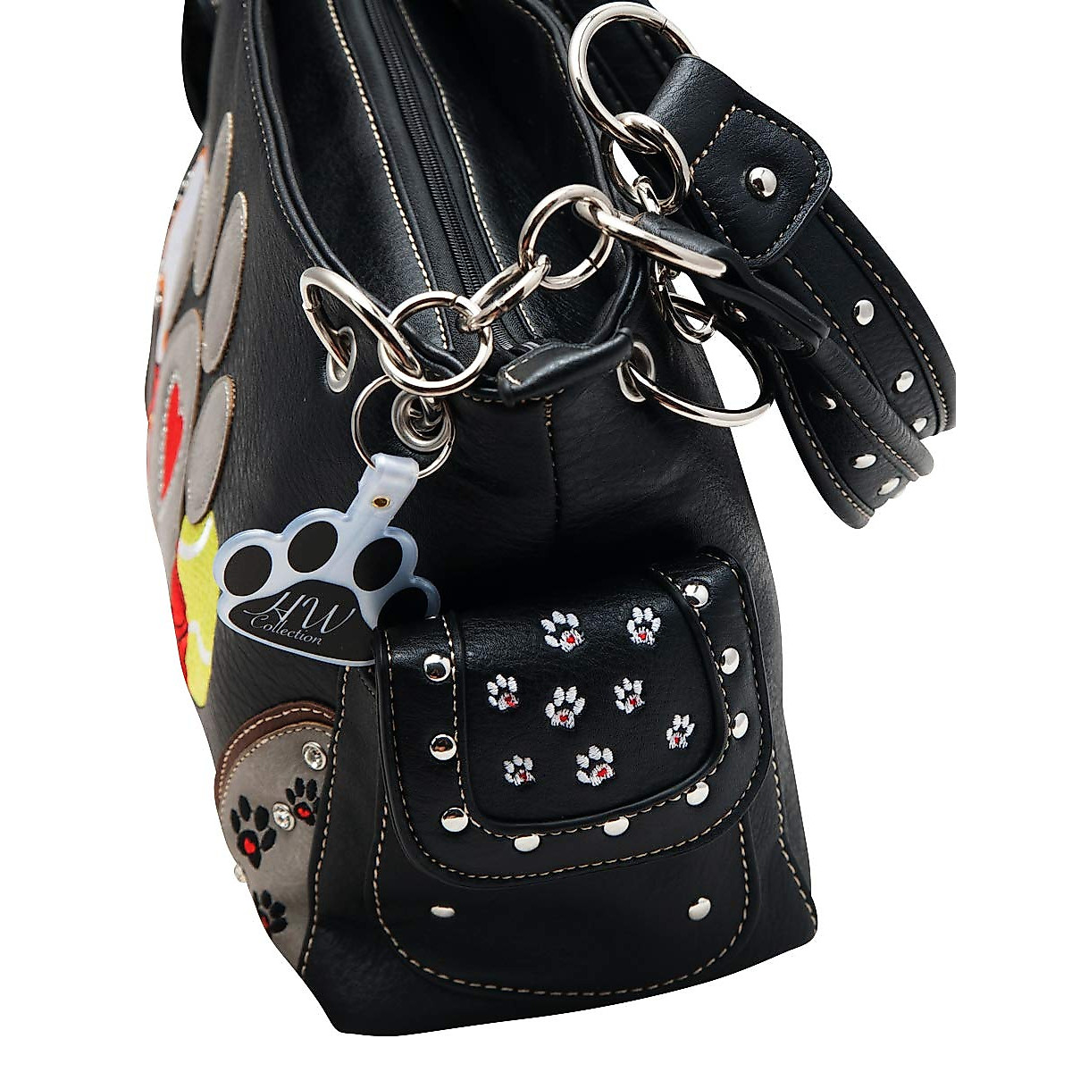 HW Collection Dog Paw Print Handbag Women Shoulder Purse Wallet Set Western Style (Black)