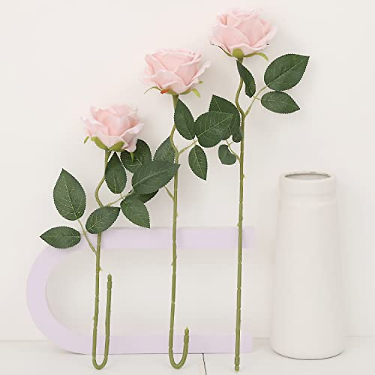 Cloudecor 15Pcs Artificial Roses Velet Real Touch Single Stem Fake Roses Silk Realistic Bouquet Flowers Arrangements Home Office Garden Grave Party Wedding Decoration(Light Pink-15p, Blossom Roses)