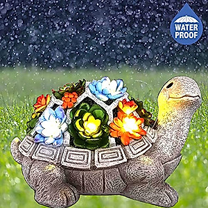 Lartiso Deco Solar Outdoor Garden Statue Turtle Figurine with 7 LED Lights for Patio, Balcony, Yard, Lawn Ornament to Welcome The New Year