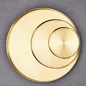 Decorative Storage Tray,Gold Round Tray,Modern Stainless Steel Metal Decorative Storage Organizer Tray Serving Tray Dish Presentation Plates for Jewelry,Makeup,Fruit,Cupcake(L)