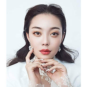 Huggie CZ Flower Dangle Stud Earrings for Women Girls with Charms Fashion Luxury Pave Rhinestone Filigree Camellia Rose Dainty Crystal Drop Dangling Wedding Prom Jewelry Dainty Gifts Valentine Mother's Day (Clear)