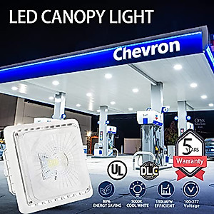 OSTEK 55W LED Canopy Light 7150Lm, 5000K Outdoor Garage Light Fixture for Parking Garage Ceiling Lighting 9" x 9", 175-240w HPS/MH Equiv. 100-277VAC IP65 Waterproof, 5 Years Warranty, UL&DLC Listed