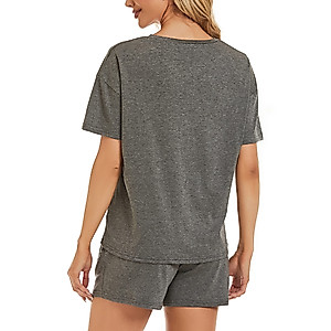 LOCUBE Women's Pajama Sets Short Sleeve Lounge Wear Set Soft Comfy Stretch Casual Pj and Shorts with Pocket (Grey 2, Small)