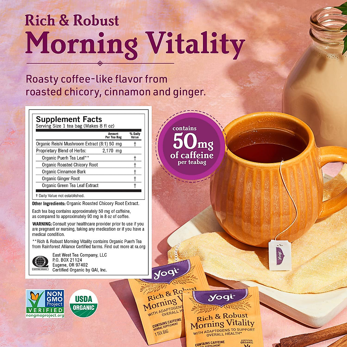 Yogi Tea - Morning Energy Variety Pack (3 Pack) Includes Peach Bergamot Bright Day, Rich and Robust Morning Vitality, Spiced Blackberry Focus - 48 Organic Tea Bags