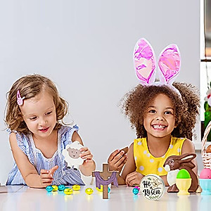 WATINC 3Pcs He is Risen Easter Table Decor Religious Tiered Tray Sign, Jesus Christian Wooden Signs Tabletop Decoration, Double-sided Christ Cross Wood Centerpiece Desk Topper for Easter Spring Party