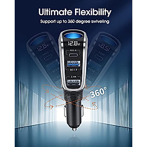 USB C Car Charger, 4 in 1 Cigarette Lighter Adapter, Socket Splitter with 3 USB Ports, 12V/24V Dual USB Type C PD Super Fast Car Charger Adapter Compatible with iPhone14/13/Samsung/Google/GPS/Dash Cam