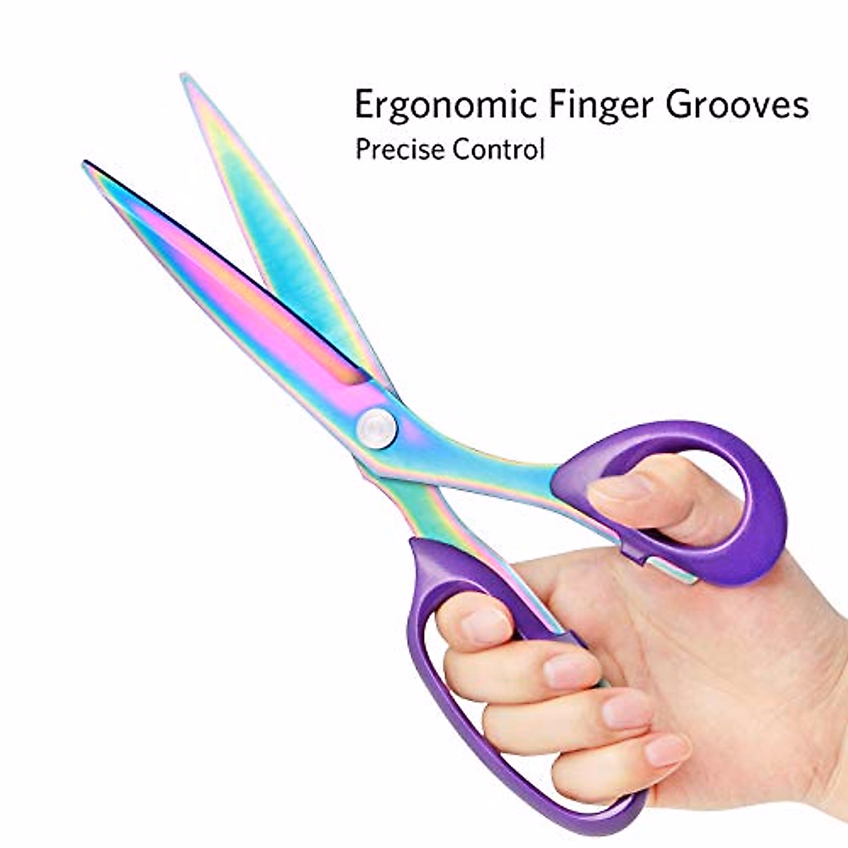 Asdirne Titanium Coating Fabric Scissors, Professional Tailor Scissors, Ultra-Sharp Stainless Steel Blades, Ergonomic ABS Handle, 10.5 Inch, Rainbow&Purple