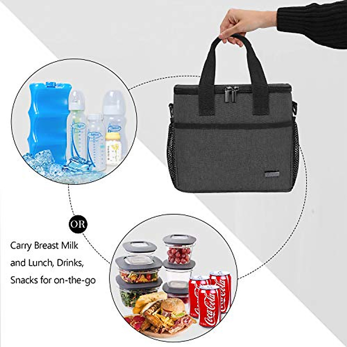 Yarwo Breast Milk Cooler Bag with Ice Pack for 6 Bottles up to 9 Ounce, Insulated Baby Bottles Tote Bag for Breastfeeding Mothers on The go,Black