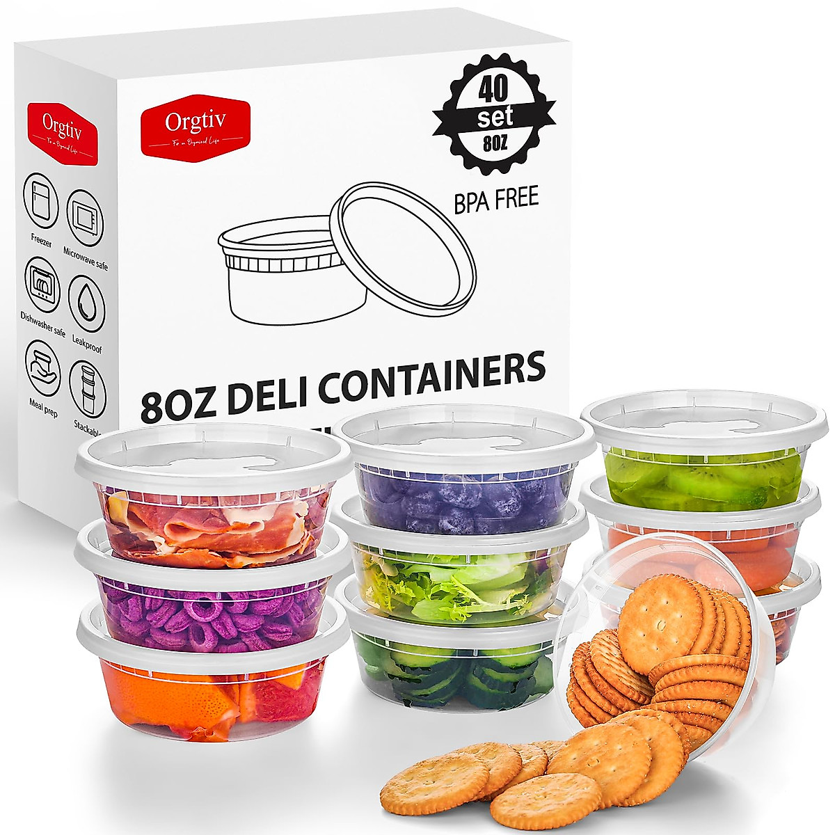 Orgtiv [48 Sets] 32oz Plastic Deli Containers with Lids,Disposable Quart Containers with Lids,Freezer Storage Containers for Food Soup Yogurt Ice Cream Juice,BPA Free Airtight Clear Takeout Boxes