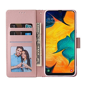 Asuwish Compatible with Samsung Galaxy A40 Wallet Case Tempered Glass Screen Protector Card Holder Leather Protective Flip Cell Accessories Phone Cases for Glaxay A 40 Gaxaly 40A Women Men Rose Gold