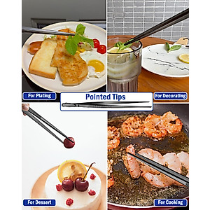 JETKONG 4 Pcs Kitchen Tweezers, 12'' and 10'' Stainless Steel Cooking Tweezers Set, High-Precision Tweezers Tongs for Cooking, Repairing, Seafood and BBQ (Black)