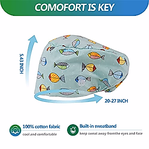 10 Pieces Working Hat with Buttons and Sweatband, Adjustable Bouffant Scrub Caps Women Men Nursing Caps for Nurses (10:5 Printed+5 Solid)