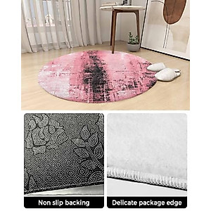 Modern Abstract Fluffy Round Area Rug Carpets 3ft, Plush Shaggy Carpet Soft Circular Rugs, Non-Slip Fuzzy Accent Floor Mat for Living Room Bedroom Nursery Blush Pink Painted Geometric Graffiti Art