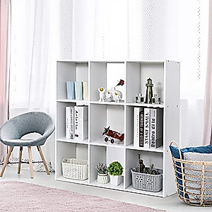 ZenStyle 9 Cube Storage Shelf Organizer, Wooden Bookshelf System Display Cube Shelves Compartments, Customizable W/ 5 Removable Back Panels (White)
