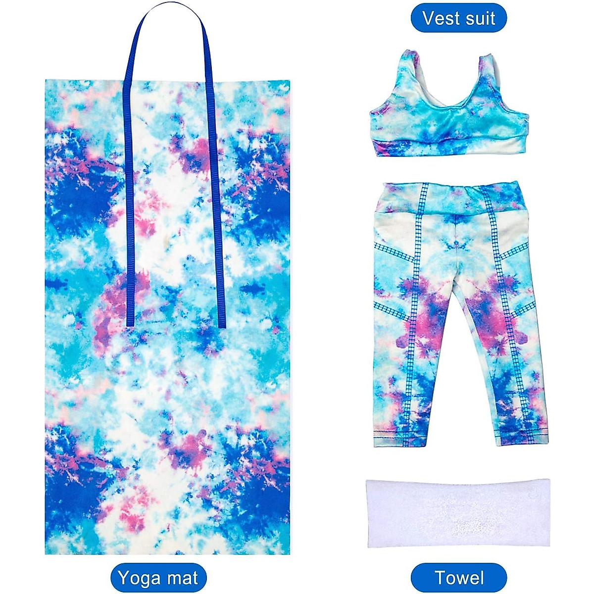 Ecore Fun 3 Items 18 Inch Doll Clothes Yoga Pilates Sports Clothes Gymnastics Yoga Exercise Outfit Sets includes Vest Suit, Yoga Mat and Towel