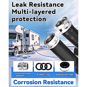 YIZBAP 15FT RV Heated Drinking Water Hose for 5/8" Inner Diameter, Freeze Protection Down to -20°F/-28°C with Energy Saving Thermostat, Includes 3/4" Adapter