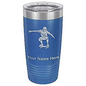 LaserGram 20oz Vacuum Insulated Tumbler Mug, Skateboarding, Personalized Engraving Included (Dark Blue)