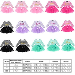 Baby Girls Shinny Stripe Long Sleeve Printed Princess Casual Birthday Tutu Tulle Dress Black(3 Years)