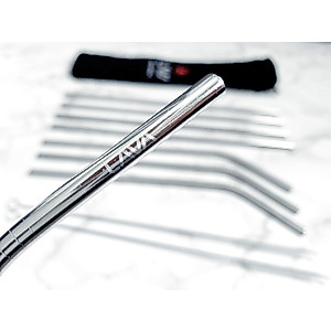 LAVA Premium 10pc 9.5" (6mm Diameter) Stainless Steel Metal Straws Includes (4) Straight Straws, (4) Bent Straws and (2) Cleaning Brushes with Travel Pouch