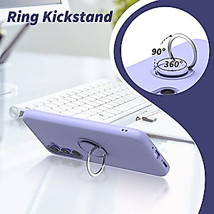 TUNKARMOR for Samsung Galaxy A14 5G Case: with 2 Pack Tempered Screen Protector & Built in 360° Adjustable Ring Kickstand Shockproof Protection Soft TPU Silicone Phone Cover (Purple)