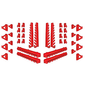 PAFEN Workshop Shelf Storage System - 1152 x 780 mm - Wall Shelf with Black Stacking Boxes, Red Tool Holder - Shed Shelf Wall Plates Extra Strong