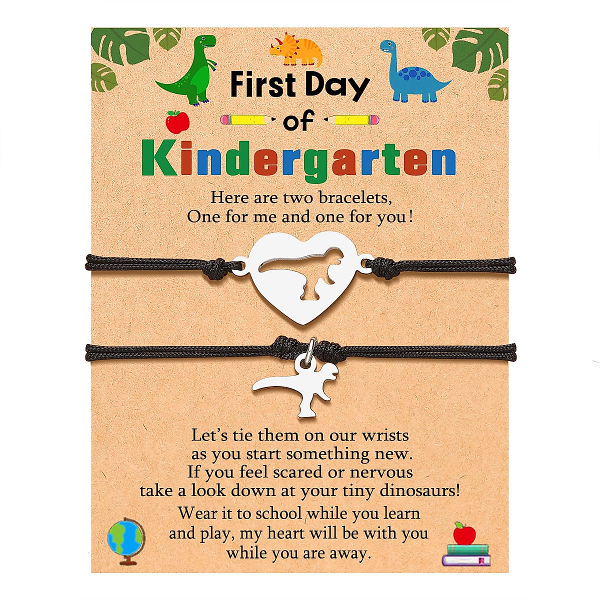 UNGENT THEM First Day of Kindergarten Bracelet Mommy and Me Back to School Stuff Mother Son Dinosaur First Day of School Bracelets Mom and Son Back to School Gifts for Boys