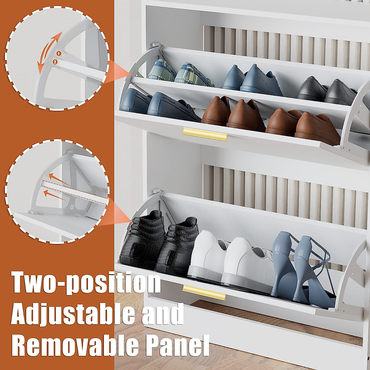 JOZZBY Shoe Cabinet Storage for Entryway, Slim White Hidden Shoe Organizer Cabinet with 2 Flip Drawers, Wooden Narrow Shoe Rack with 2 Tier Freestanding for Hallway, Living Room