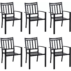 VcJta Stackable Patio Dining Chairs Set of 6 Outdoor Metal Steel High Back Chairs with Weather-Resistant Finish Black Stylish Furniture for Garden