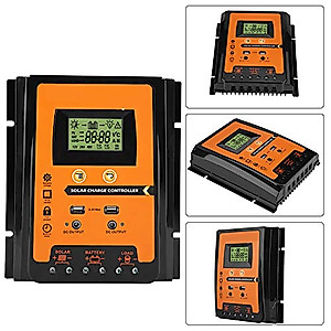 Fydun MPPT Solar Charge Controller 12V/24V Solar Panel Battery Regulator Dual USB LCD Display Panel Regulator Current 30A 50A 70A Black + Orange (70A)