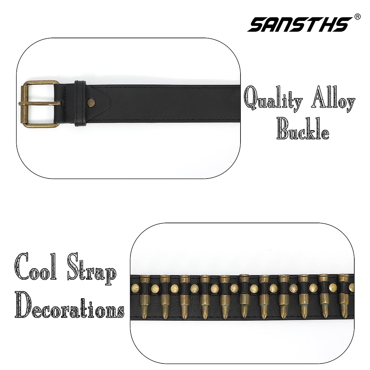 SANSTHS Rivet Belts for Women Men Black Studded Gothic Belt Punk Belt with Metel Buckle for Jeans Hip Hop, Black S