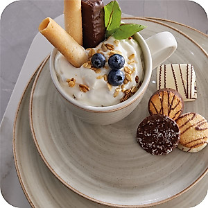 Corona Dinnerware Set 16– piece, Plates Bowls and Mugs Set, Ceramic Sets for 4, Microwave and Dishwasher Safe, Gray Caoba Hand-Painted Design