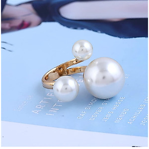 3 Pearls Promise Ring for Women Girls Statement Expandable Adjustable Big Imitation Pearl Ball Open Band Wrap Rings Comfort Fit Engagement Wedding Mother's Day Christmas Jewelry Size 7-9