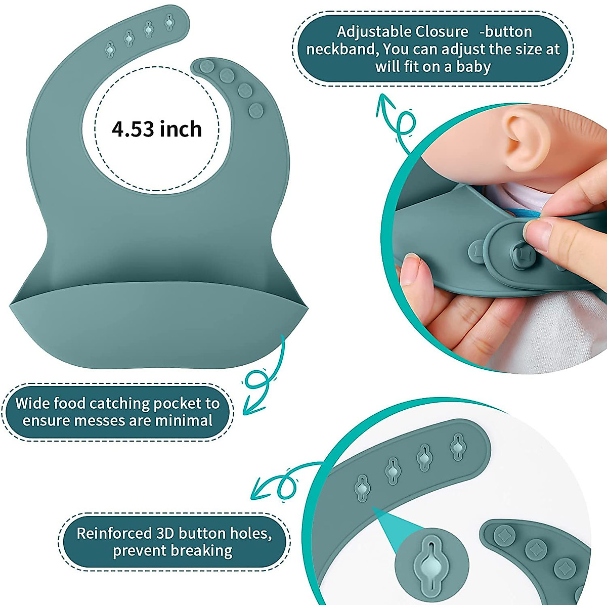 Silicone Baby Feeding Set, 2 Adjustable Bibs with Food Collectors, 1 Suction Cup Divider, 1 Suction Cup, 1 Sippy Cup,1 Stage 1 Spoon and 1 Fork, Baby Led Weaning Utensils,Toddler Self Feeding Set