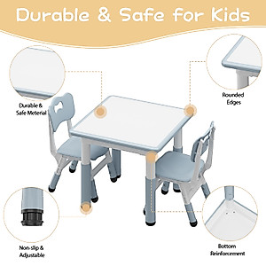 GarveeHome Kids Table and 2 Chairs Set, Height Adjustable Toddler Table and Chair Set, Graffiti Desktop, Children Multi-Activity Table for 2, Kids Study Table for Home Daycare Preschool for Ages 2-8
