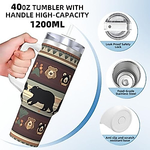 HULIBIN Bear Print Double Deck Stainless Steel Travel Coffee Cup With Lid 40 Oz Ice Bully Cup