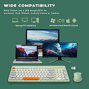 Wireless Keyboard and Mouse Combo 2.4G USB Cordless Keyboard with Number Pad,Quiet Click,Cute Round Key,Ultra Slim,Full Size for Computer Laptop PC Desktop Windows Mac,Sage Green