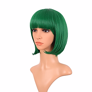 MapofBeauty 12 Inch/30 cm Fashion Lady Short Straight Flat Bangs Bob Wig (Green)