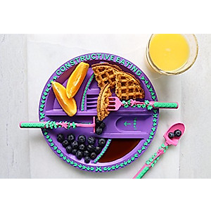 Constructive Eating Plate and Utensils Set Garden Fairy - Made in USA - Toddler Dinnerware, Kids Dinnerware and Utensils Set for Ages 1-3, Toddler Utensils 2 and 3 Year Old, Divided Toddler Plates