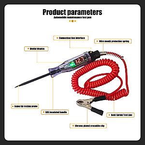 Fogfar Pack-1 Car Test Light, 3V/3V/6V/12V/24V Car Digital Display Electric Pen, Heavy Duty Light Tester with Voltmeter, Multifunction Induction Test Pen (Red)