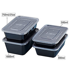 JMUSTTBO 50 Pack Food Storage Containers, Disposable Plastic Bento Lunch Boxes Meal Prep Containers with Lids for Microwavable Freezer Safe (750ml/25oz)