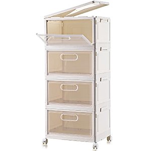 4 Tier Stackable Storage Bins, 23QT Storage Containers, Clear Plastic Storage Bins with Magnetic Doors, Large Collapsible storage box, Multifunctional Stackable Storage Drawers for Home, Office