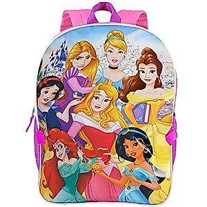 Disney Princess Backpack with Lunch Box for Girls Bundle ~ Deluxe 16" Princess School Bag, Lunch Bag, Water Bottle, Stickers, and More (Disney Princess School Supplies)