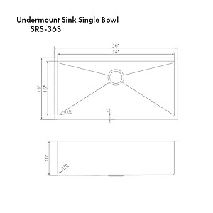 ZLINE 36" Meribel Undermount Single Bowl Scratch Resistant Stainless Steel Kitchen Sink with Bottom Grid (SRS-36S)